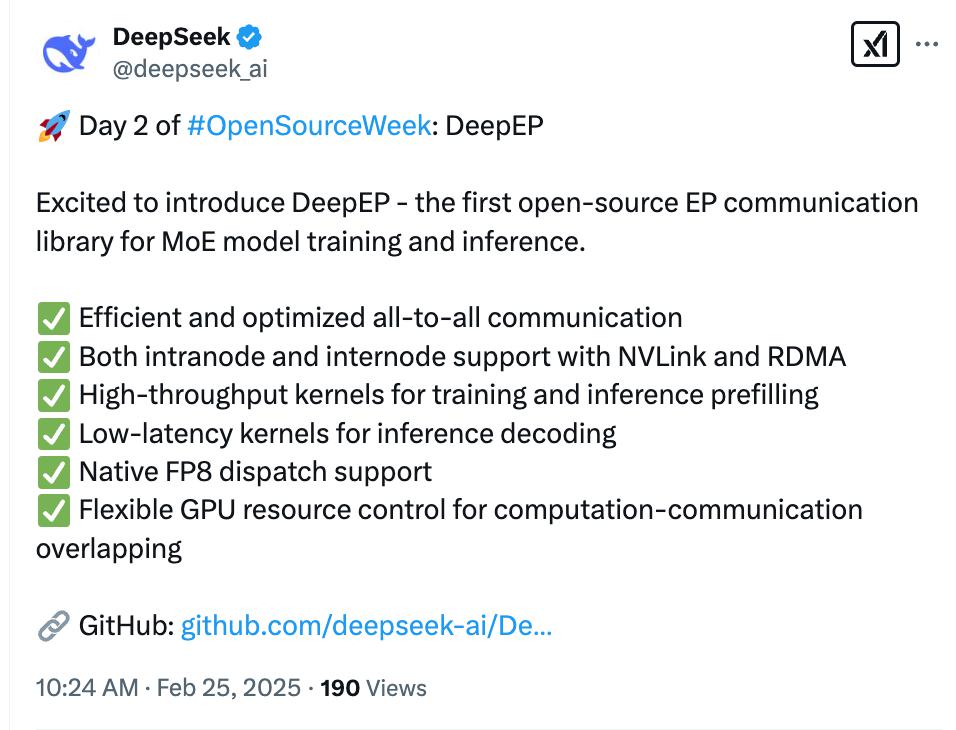 DeepSeek开源MoE训练、推理EP通信库DeepEP，真太Open了
