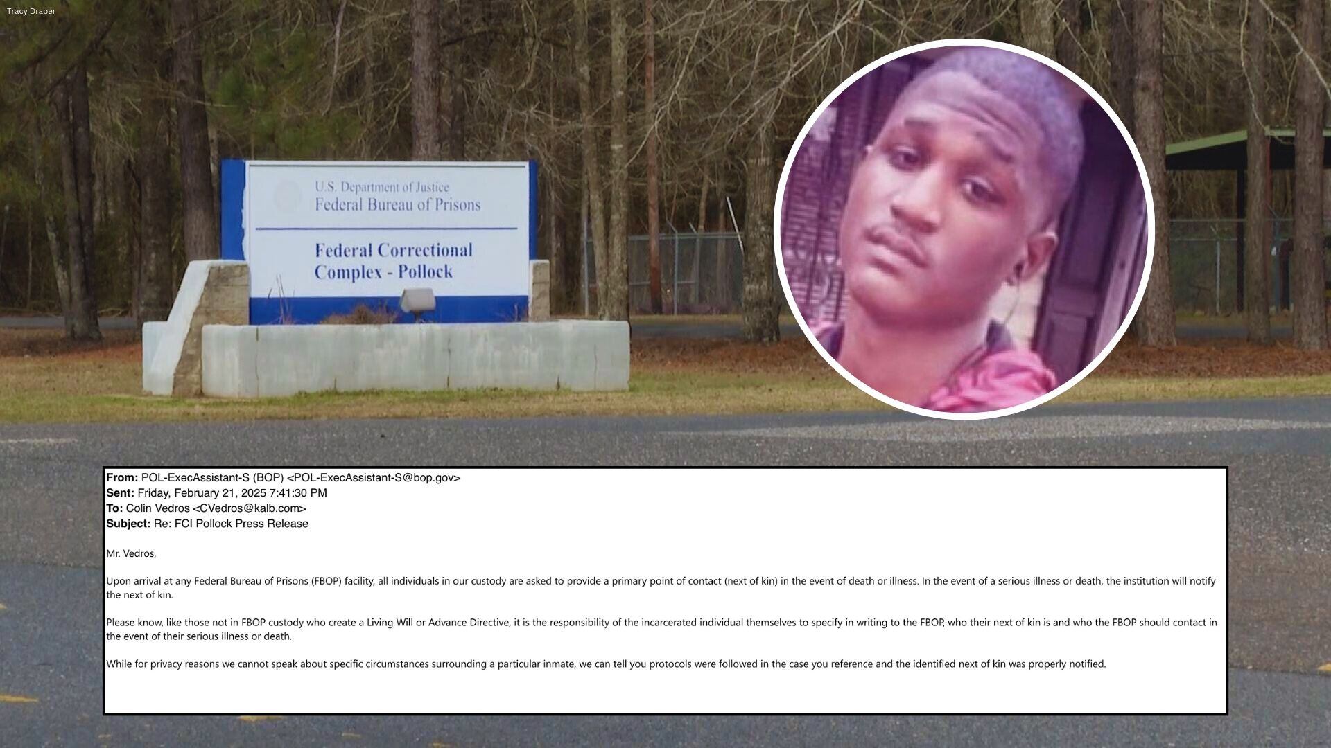 Federal Bureau of Prisons responds to death of Pollock inmate