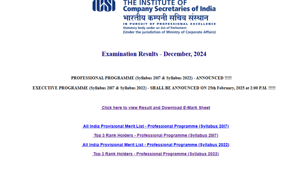 ICSI CS Executive and Professional Exam Result Announced: Here's how to ...