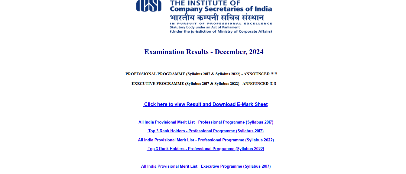 ICSI CS Executive December 2024 result declared: Direct link to ...
