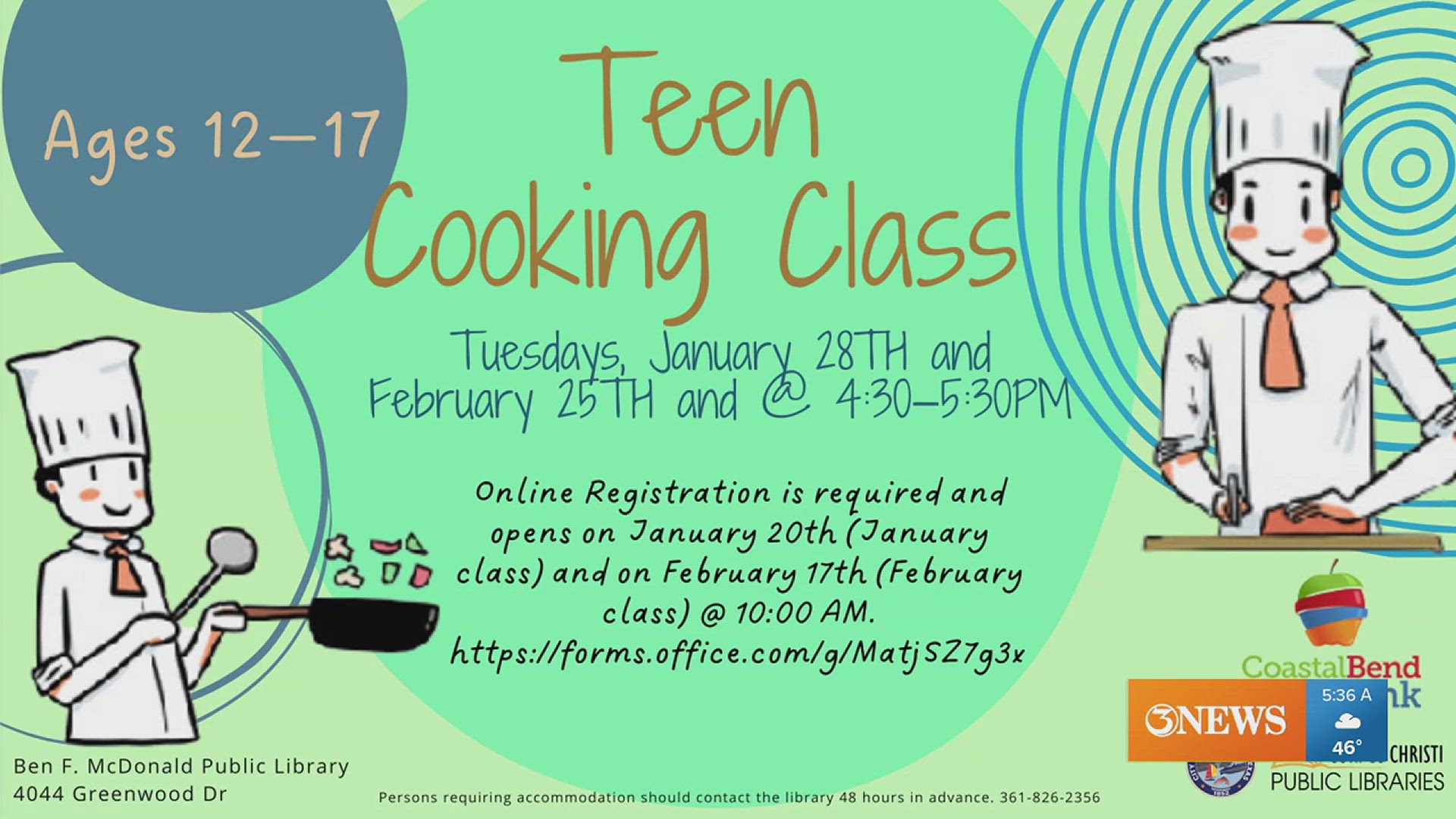 Teen Cooking Class opens at Ben F. McDonald Library