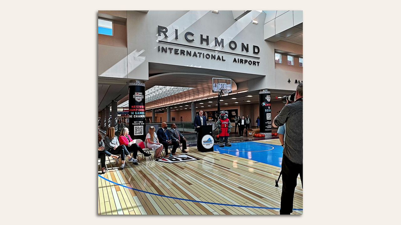 There's now an A-10 basketball court replica inside Richmond airport