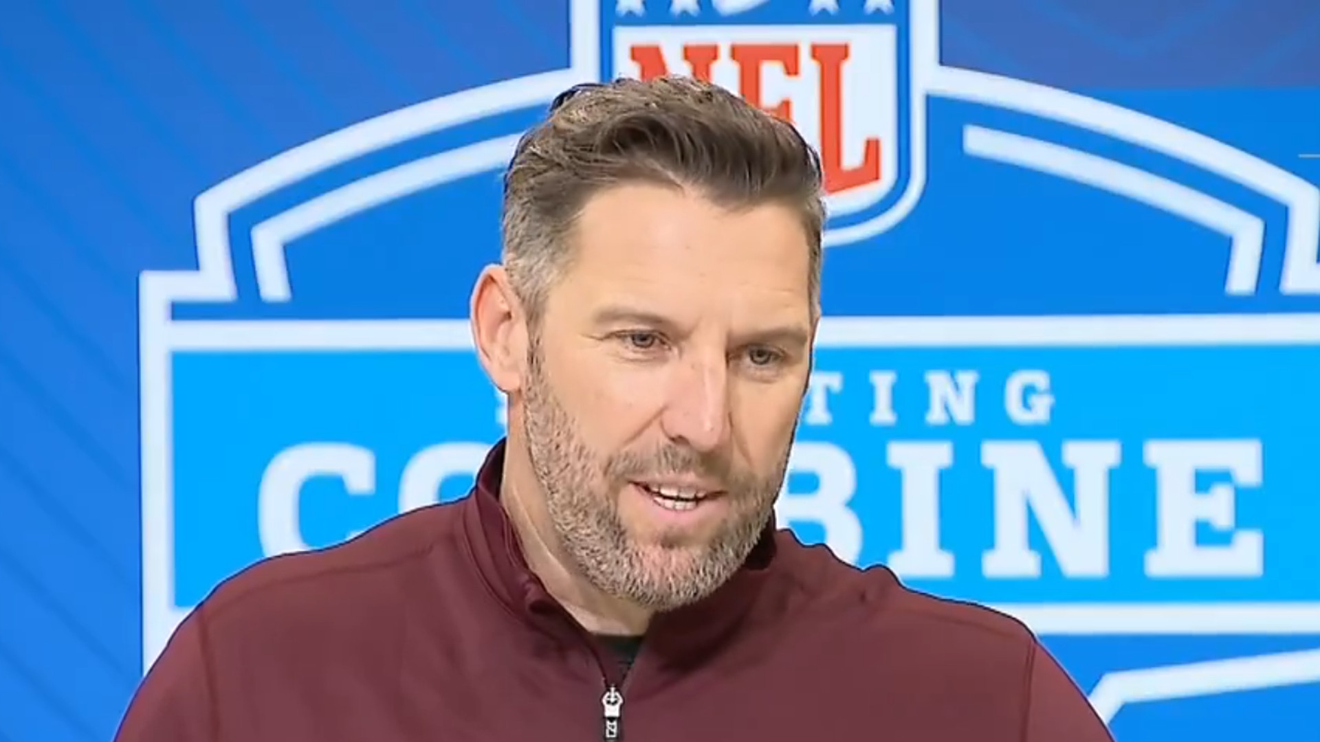 Adam Peters speaks at the NFL Scouting Combine
