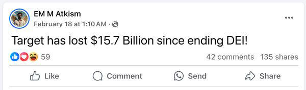 Target didn't lose $15.7B after rolling back DEI policies in January 2025