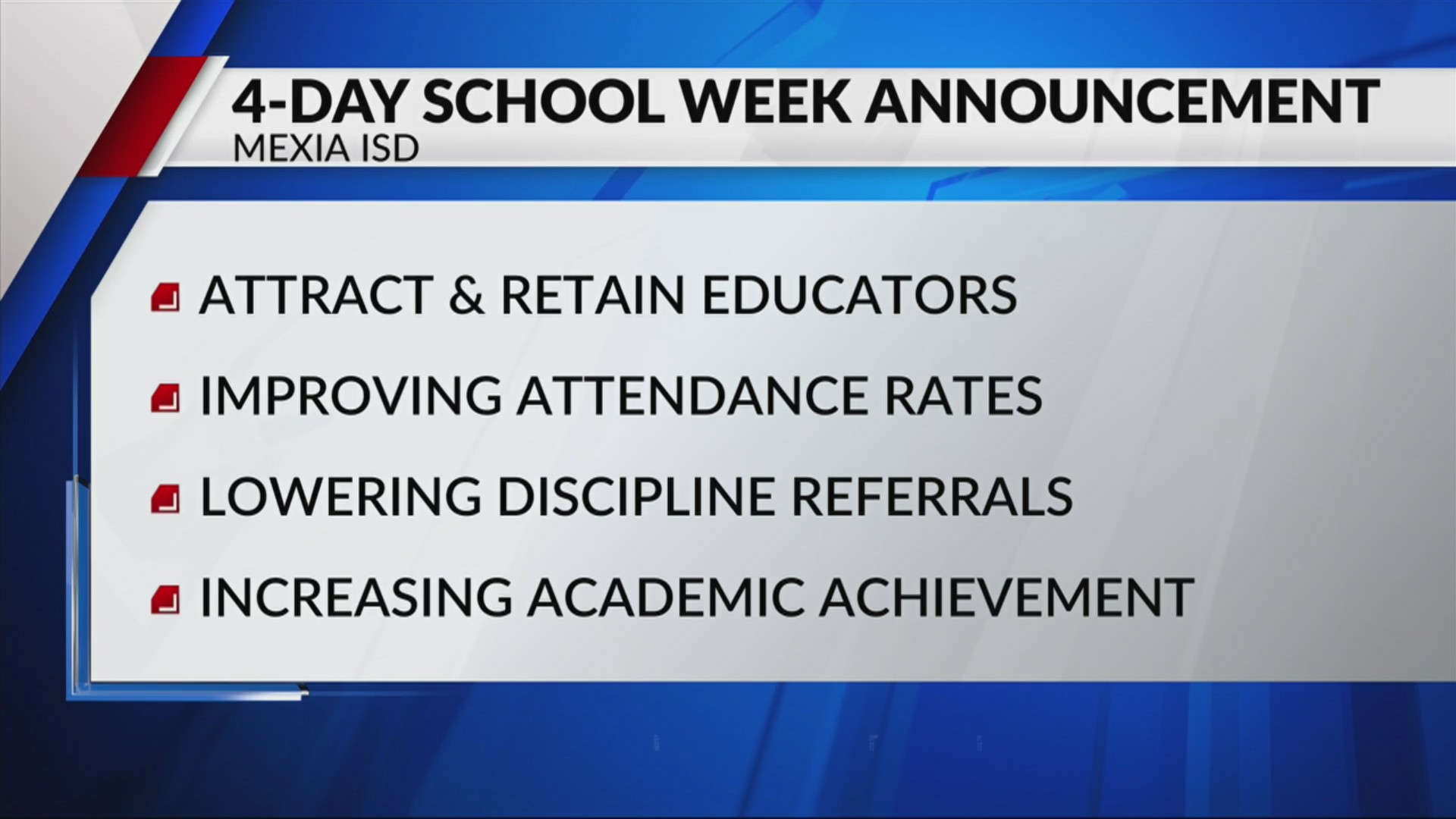 Mexia ISD moves to four-day school week