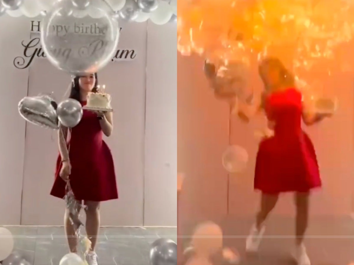Video: Mujer quedó envuelta en llamas tras explosión de globos de ...
