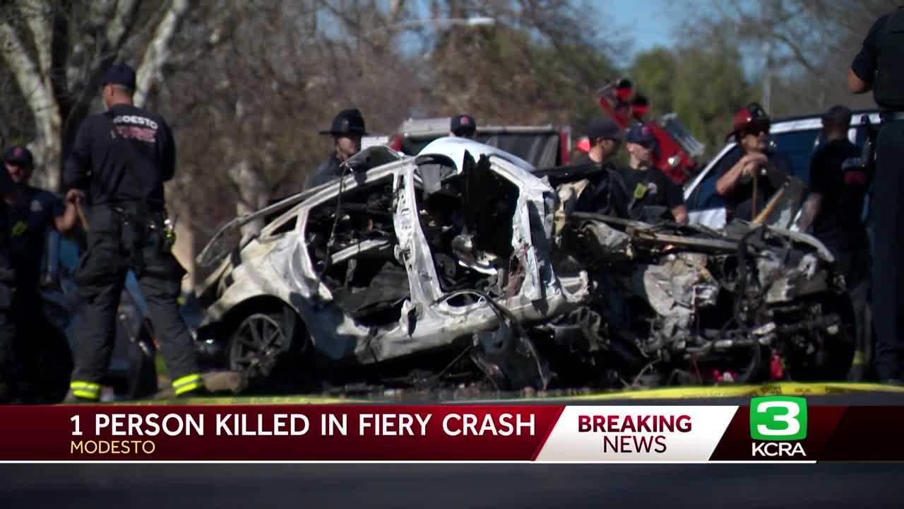 Driver dies after vehicle crashes and bursts into flames in Modesto ...