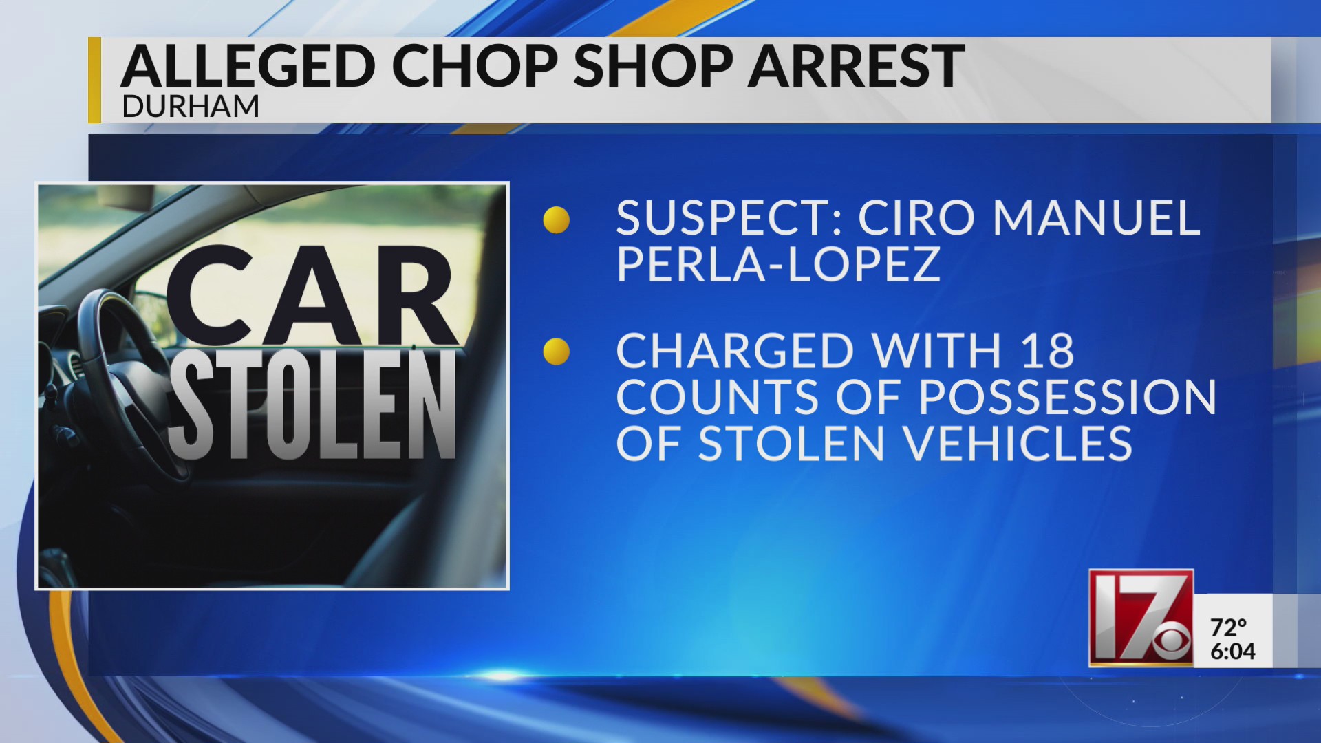 Alleged chop shop arrest in Durham
