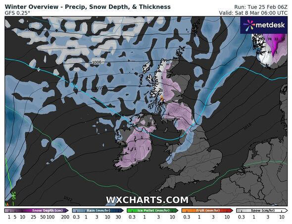 UK weather maps turn purple white and orange as snow set to batter 28 ...