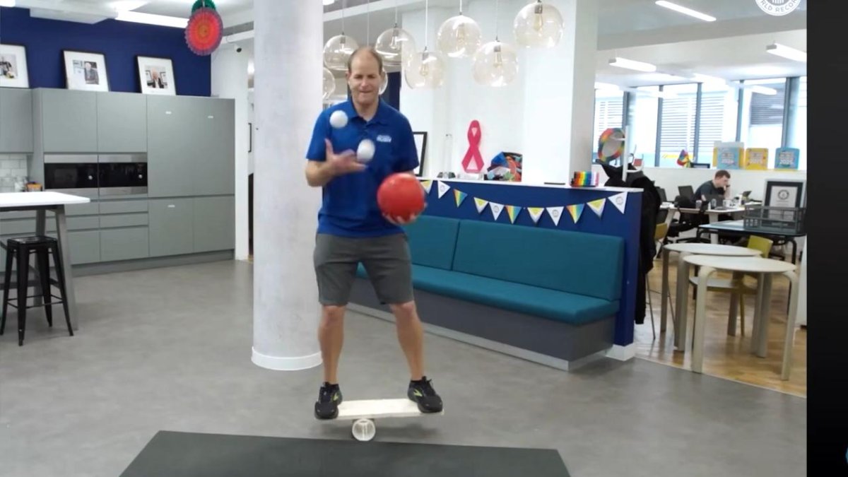 Watch: Man breaks juggling world record with a bowling ball, balance board