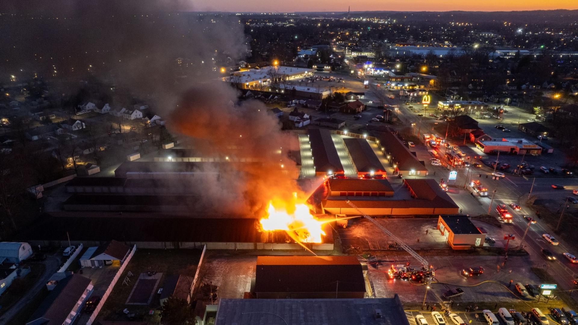 DRONE | Southern Indiana firefighters battle massive fire