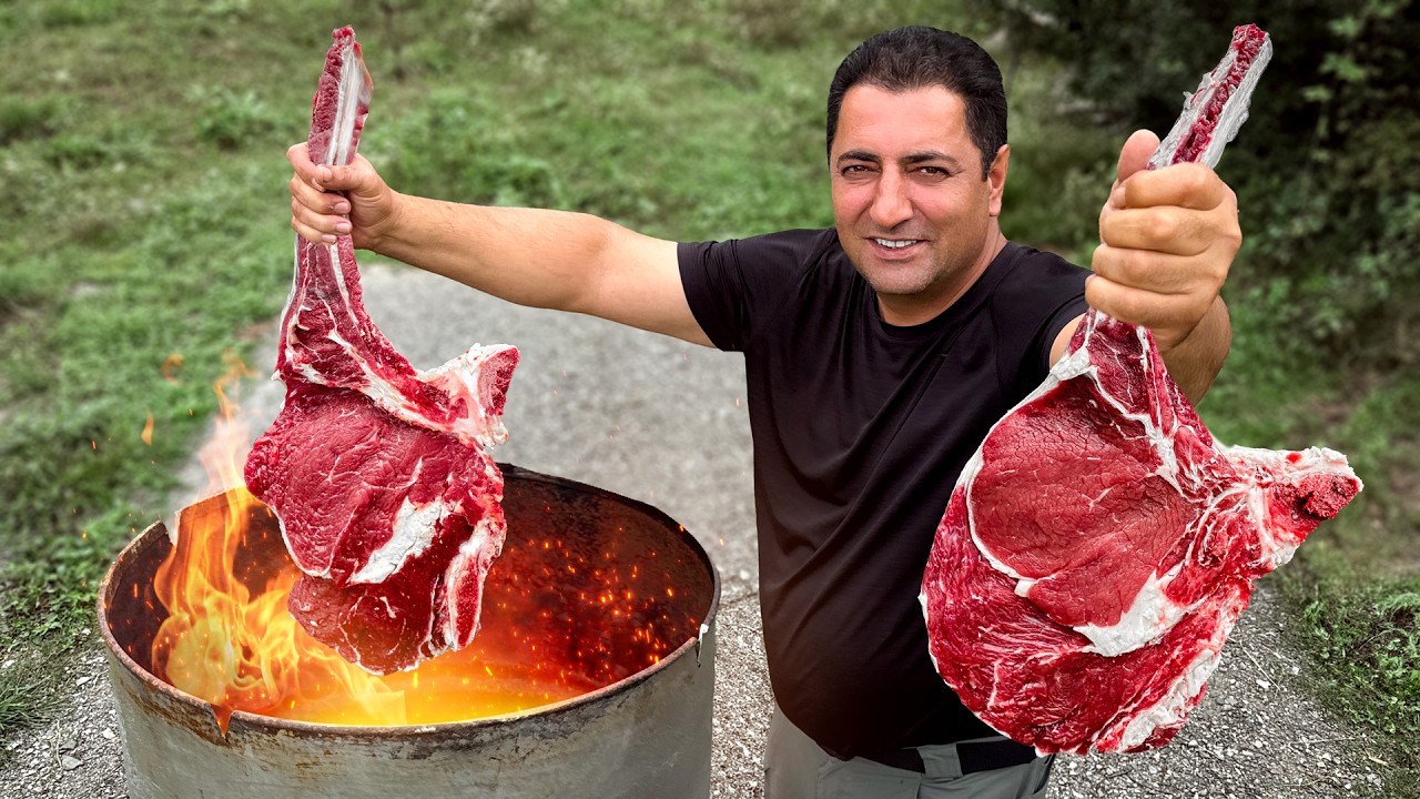 Recipe for Real Tomahawk Steaks on the Fire! Making a Homemade Barrel ...