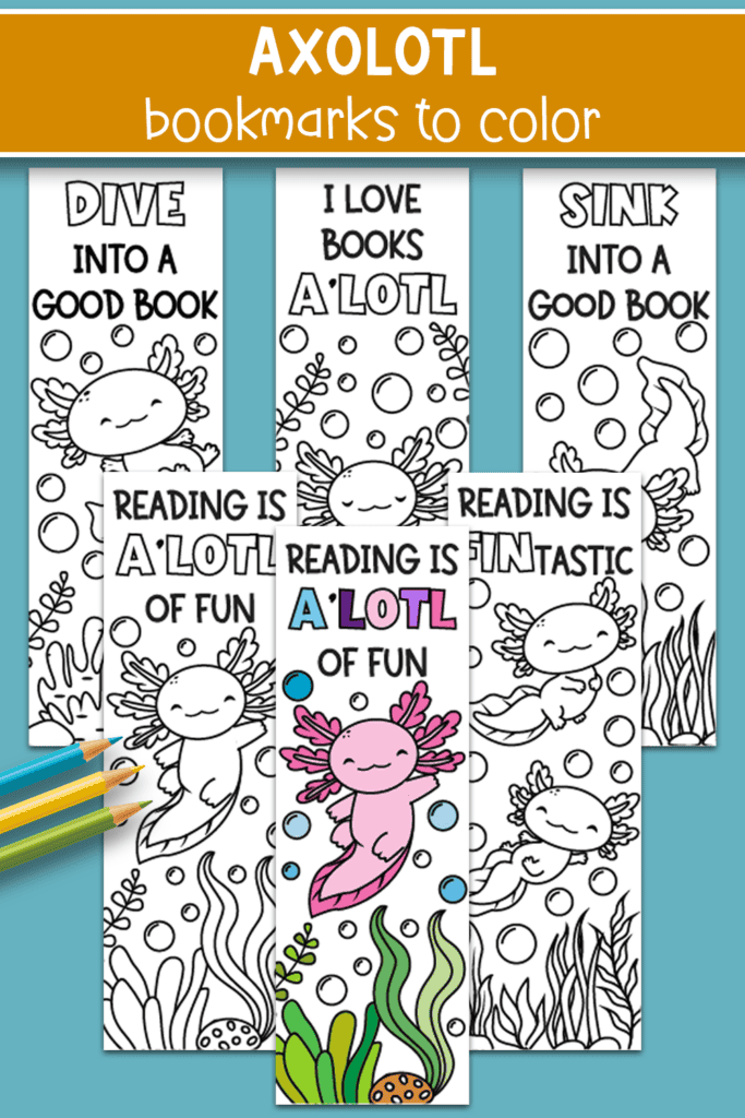 Free Printable Axolotl Bookmarks to color: 5 Fun Designs