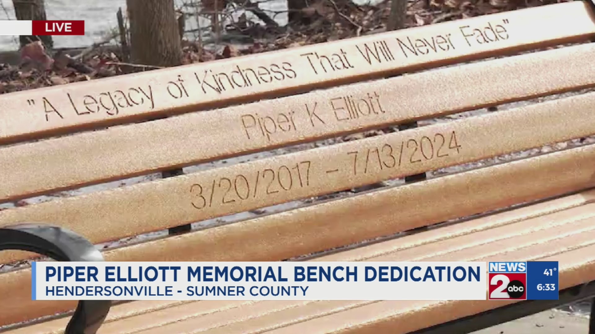 Piper Elliott memorial bench dedication in Hendersonville