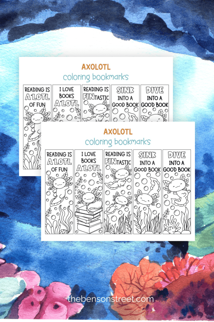 Free Printable Axolotl Bookmarks to color: 5 Fun Designs