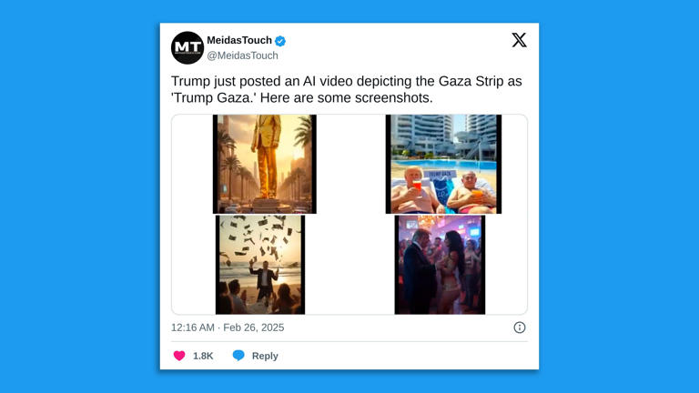 Trump teases personal profit in AI video touting Gaza takeover plan