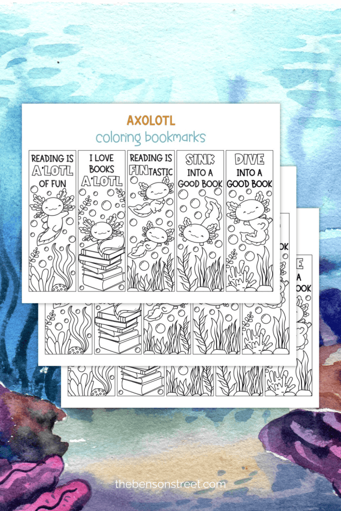Free Printable Axolotl Bookmarks to color: 5 Fun Designs