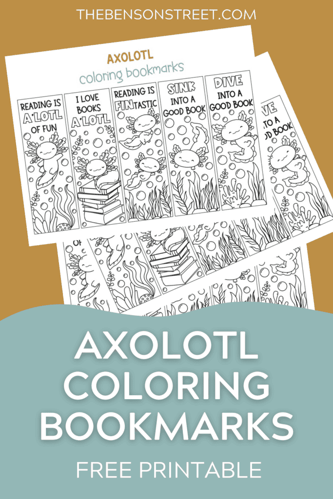 Free Printable Axolotl Bookmarks to color: 5 Fun Designs