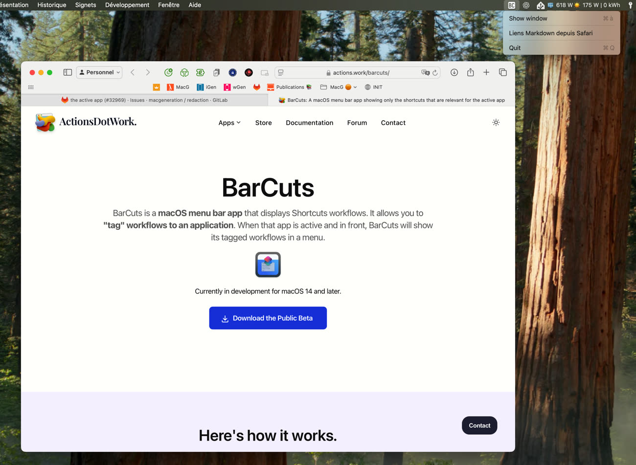 BarCuts affiche les raccourcis utiles pour l’app actuellement active sur le Mac