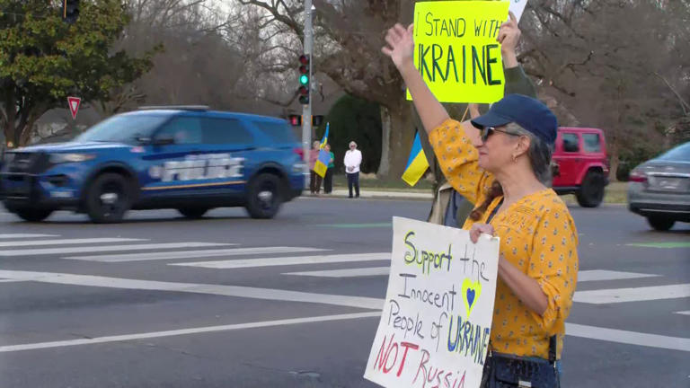 Demonstrators rally at Poplar and Highland in support of Ukraine