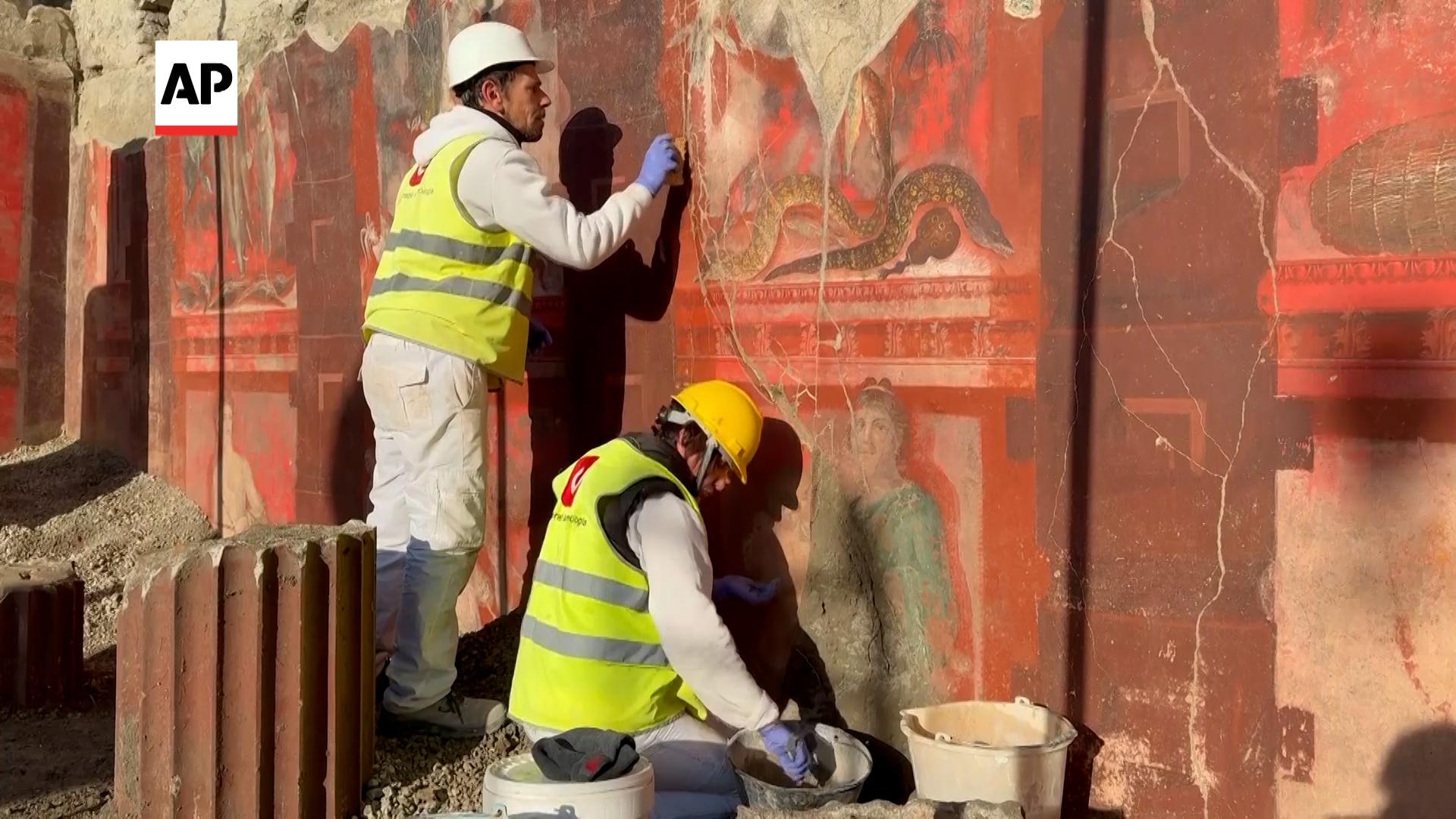 Frescoes depicting Dionysiac mysteries unearthed at Pompeii