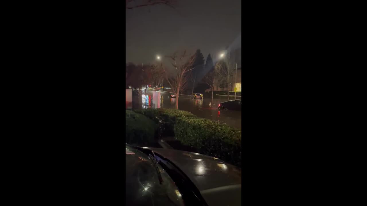 Flooding caused by powerful rainstorm across Fresno, California, USA