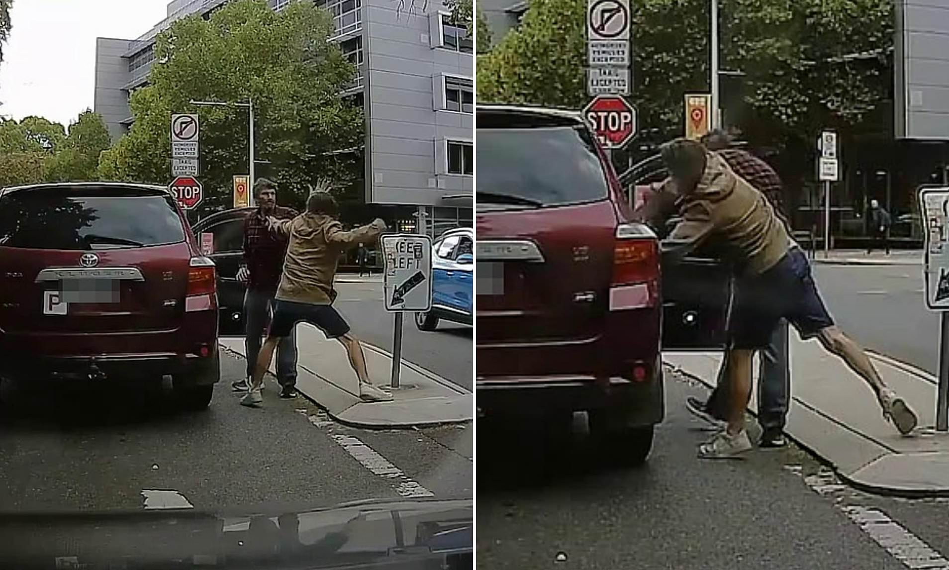 Road rage fight erupts in Canberra between a pedestrian and a driver