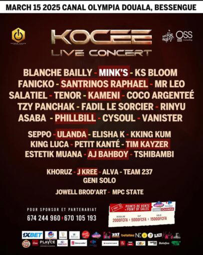 Kocee: Une trentaine d’artiste seront présents à son concert du 15 mars