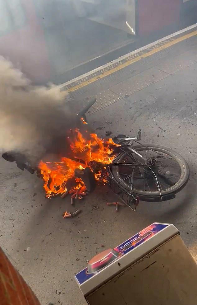 Train station evacuated after e-bike bursts into flames on platform