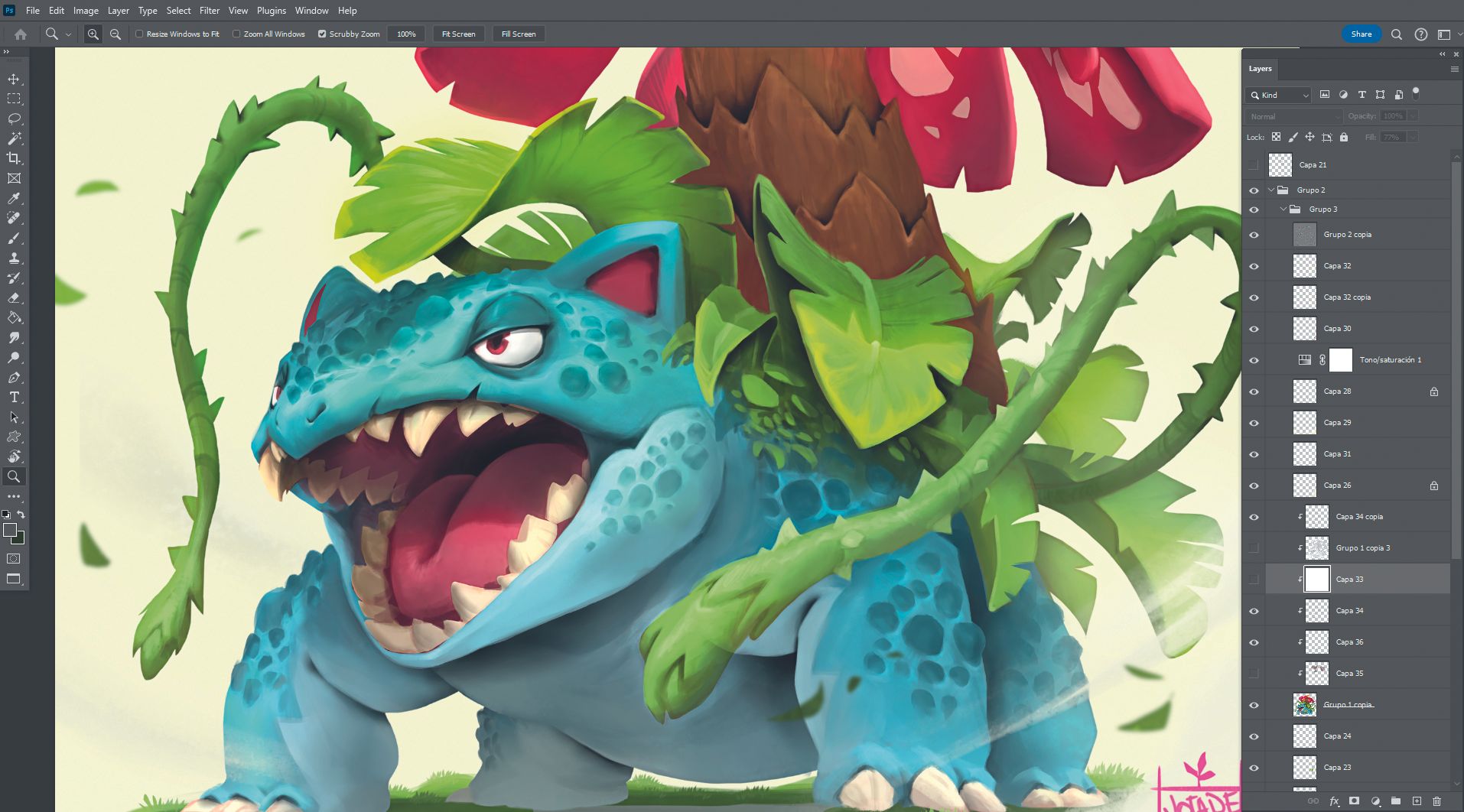 How to paint Pokémon's Venusaur in Photoshop