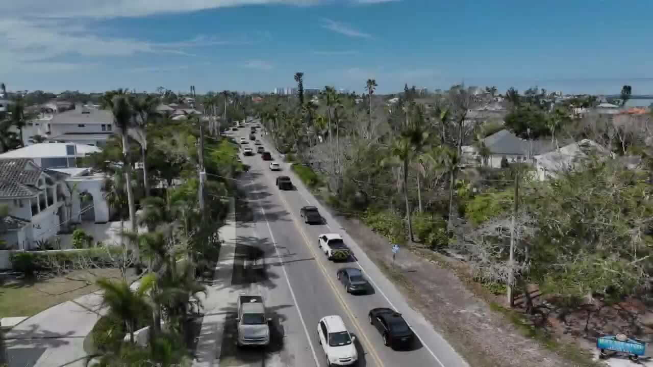 Drone footage shows backups on Siesta Key