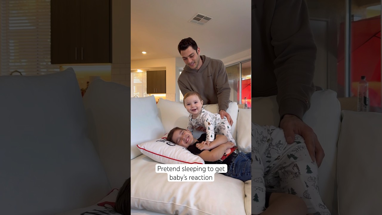 Family pretends to sleep waiting for baby’s reaction