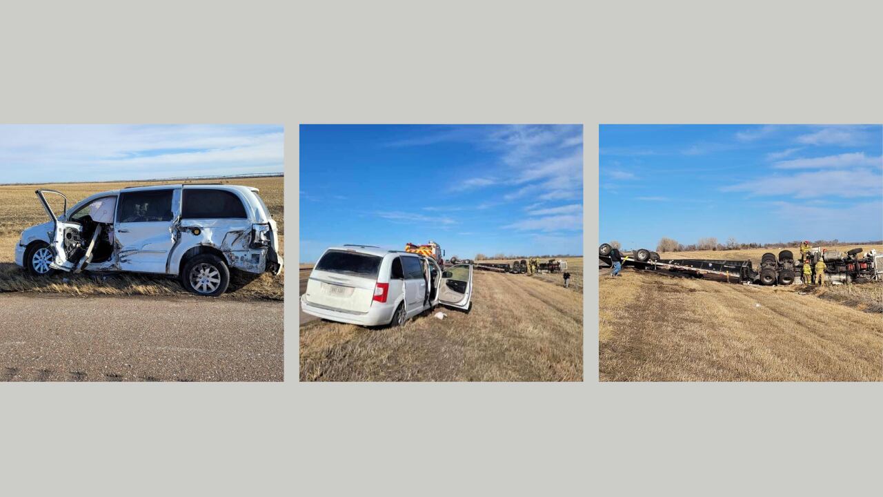 Semi-truck overturns, minivan damaged in Merrick County crash