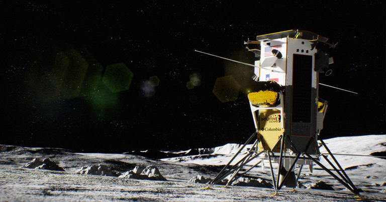 Robot With Large Drill Headed for Surface of Moon