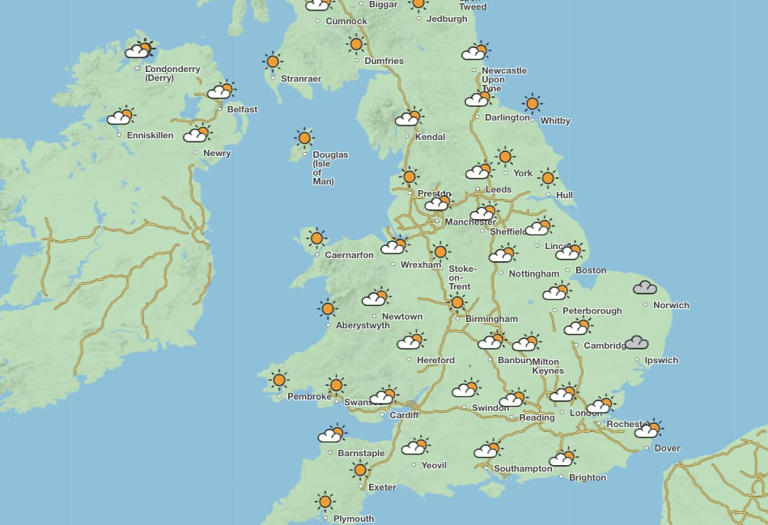 Met Office maps show parts of England set for week of sunshine