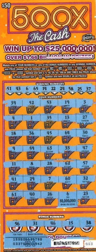 Florida woman wins $1 million off $50 '500X THE CASH' scratch-off game ...