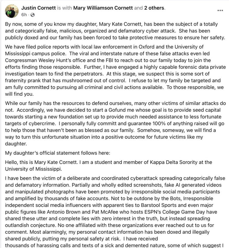 Ole Miss student Mary Kate Cornett slams Pat McAfee, Barstool after ...