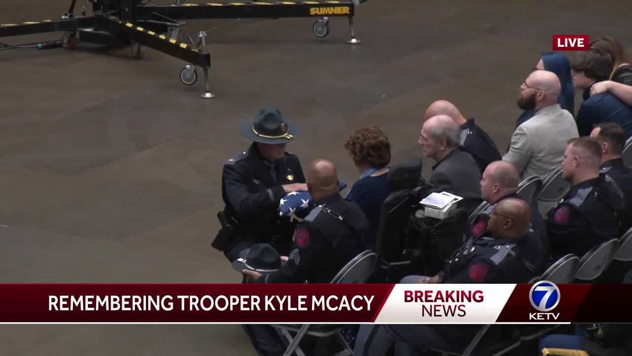Watch: Procession, funeral service for fallen trooper Kyle McAcy