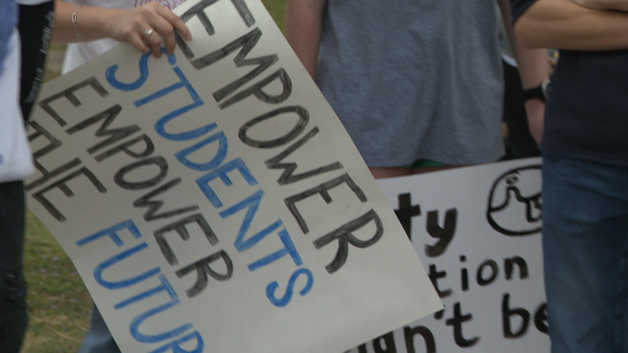 Vandegrift High School students stage walkout after Leander ISD budget cuts eliminate IB program