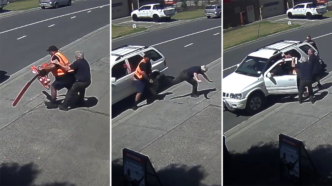 Worker wrestles with chainsaw thief during brazen robbery