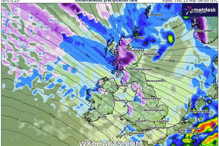 Date '1cm per hour' UK snow storm and torrential rain arrives missing one area