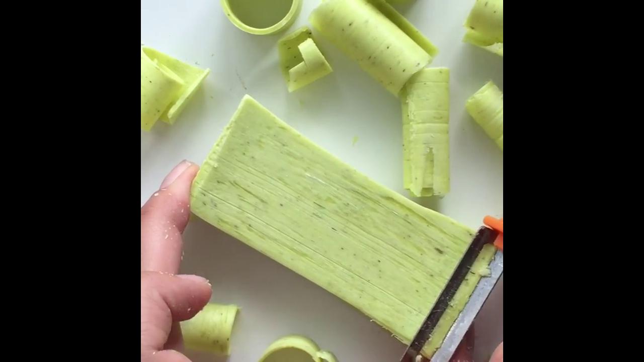 Satisfying Grainy Green Bar Soap Slicing