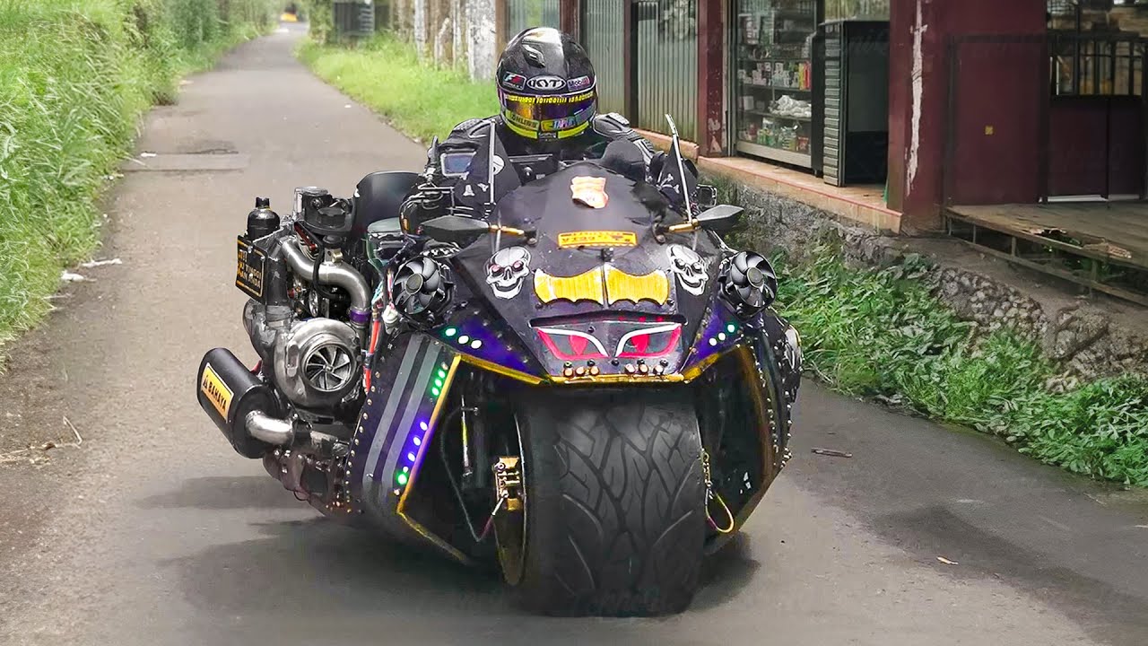 Riding Homemade Batman Bike of Indonesia