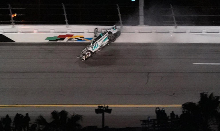 Watch Ryan Preece ride on two tires, then flip over in wild Daytona 500 ...
