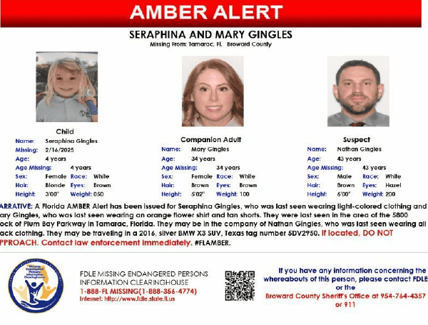 Florida AMBER Alert Canceled For 4-Year-Old Girl Abducted In Tamarac ...