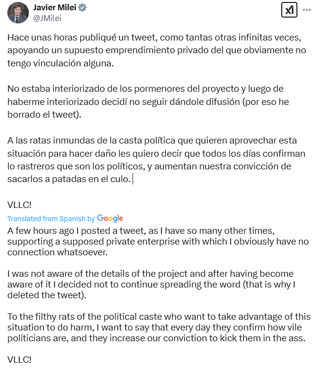 Javier Milei risks impeachment after endorsing $107M Libra rug pull