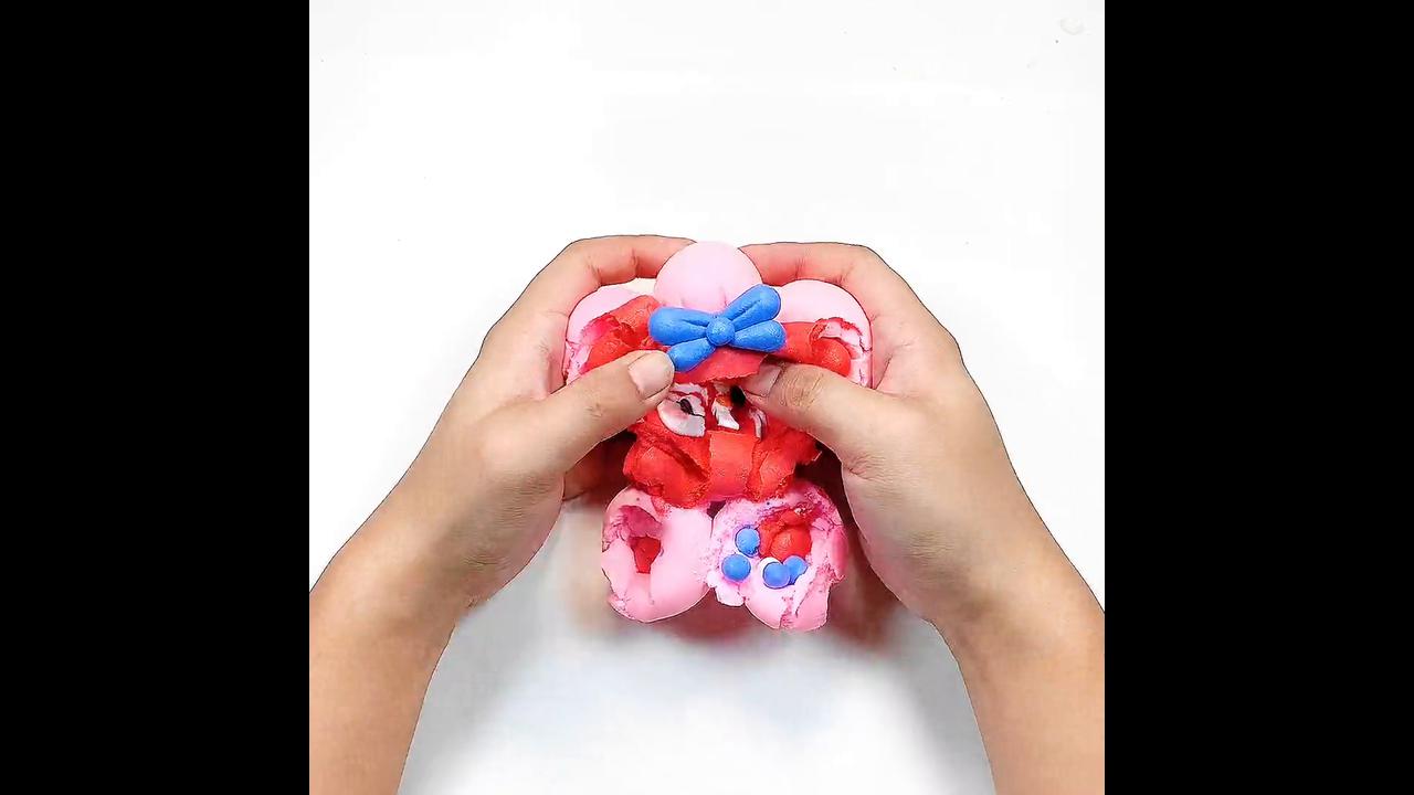 Satisfying Cracking Cute Red Rabbit Character With Pink Flower Clay