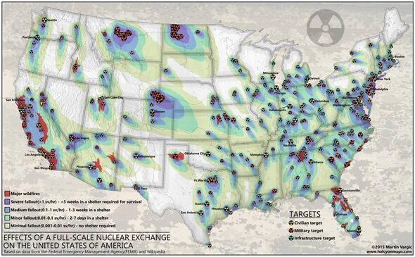 Haunting new nuclear map shows where 75% of US population would die if ...