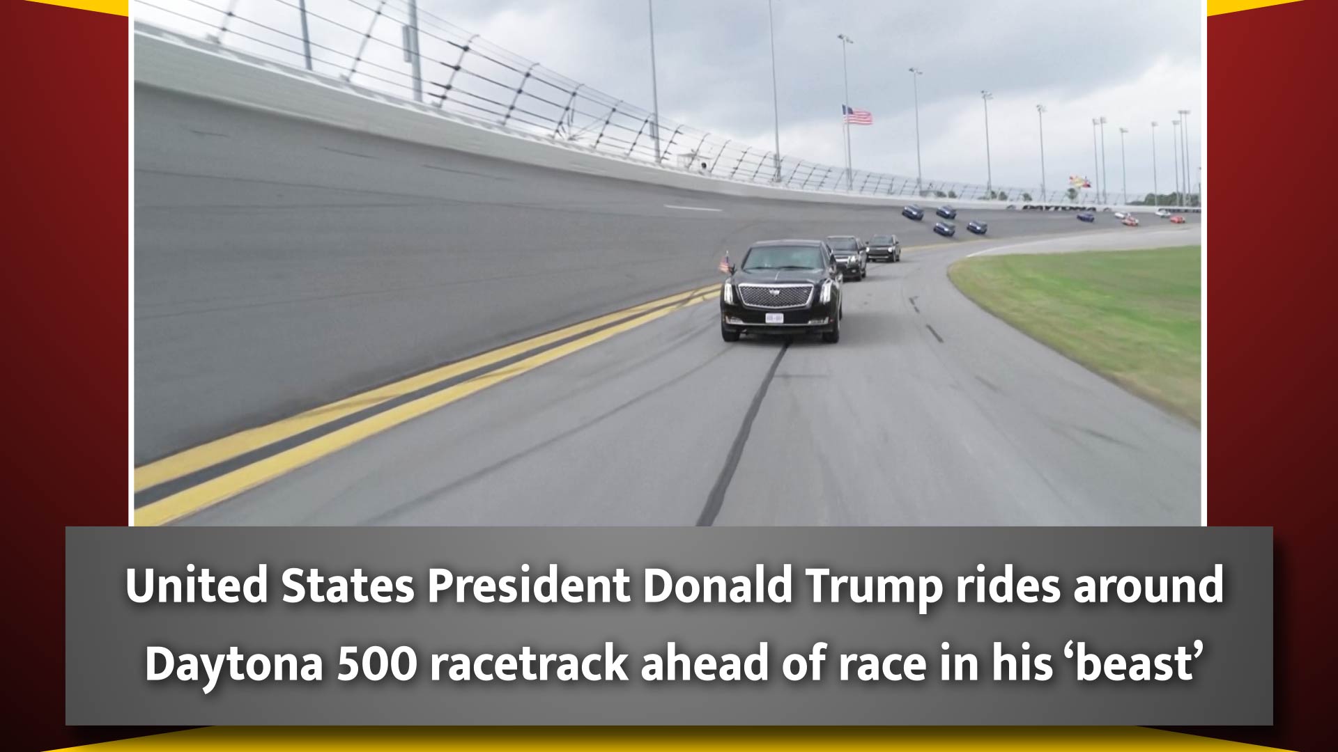 United States President Donald Trump rides around Daytona 500 racetrack ...