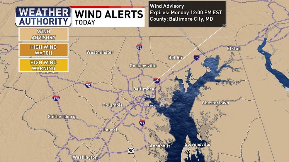Windy start to new week with lower snow chances midweek in Baltimore